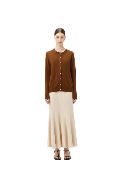 Gobi Cashmere Essential Cashmere Crewneck Cardigan - Chipmunk
