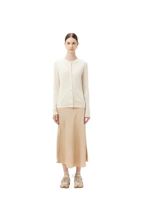 Gobi Cashmere Essential Cashmere Crewneck Cardigan - Marshmallow