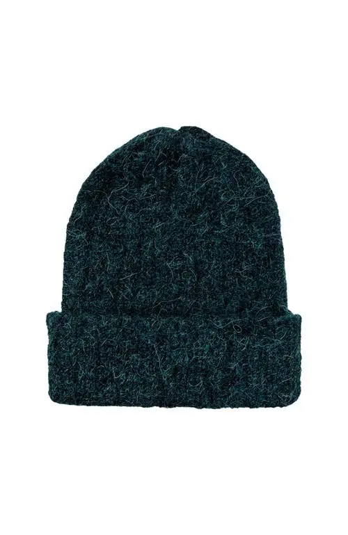HYER GOODS Upcycled Alpaca Wool Ribbed Beanie - Emerald