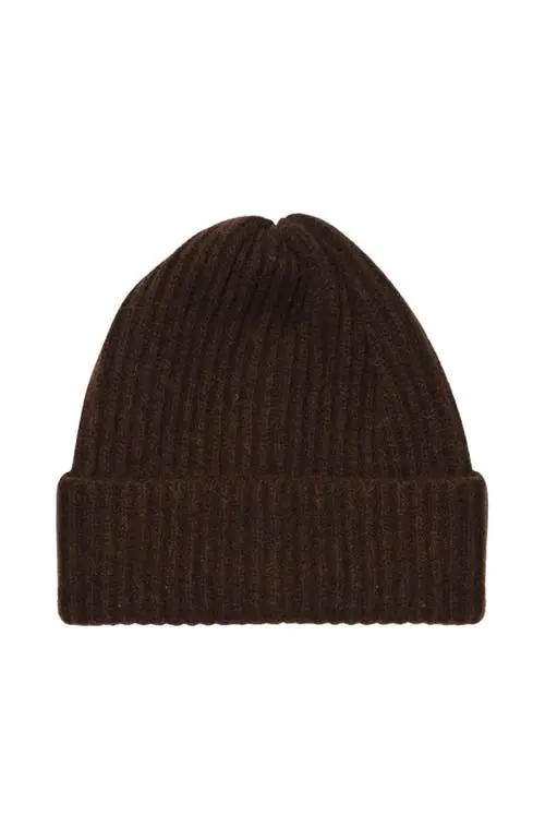 HYER GOODS Upcycled Alpaca Wool Ribbed Beanie - Heather Brown