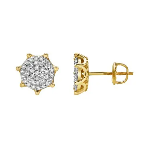 LUVMYJEWELRY Diamond Cluster Stud Earrings - 10k Yellow Gold