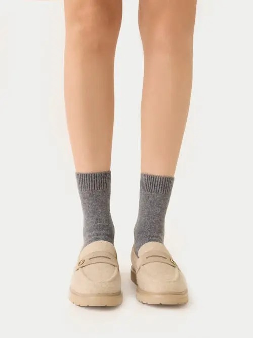 Gobi Cashmere Jersey Knit Bed Socks - Dim Gray