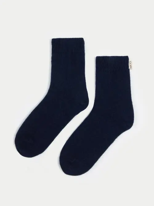 Gobi Cashmere Jersey Knit Bed Socks - Navy Blazer
