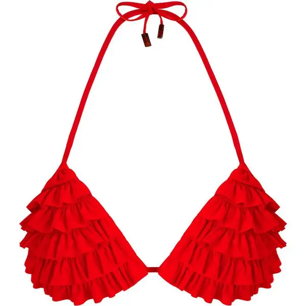 Vilebrequin Solid Ruffled Triangle Bikini Top - Coquelicot