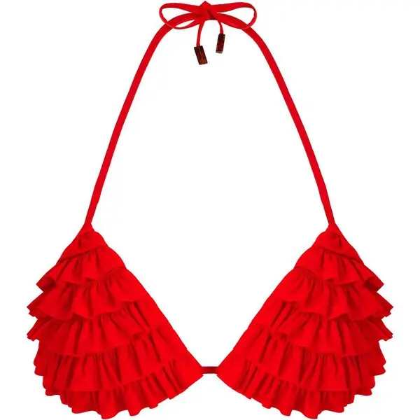 Vilebrequin Solid Ruffled Triangle Bikini Top - Coquelicot