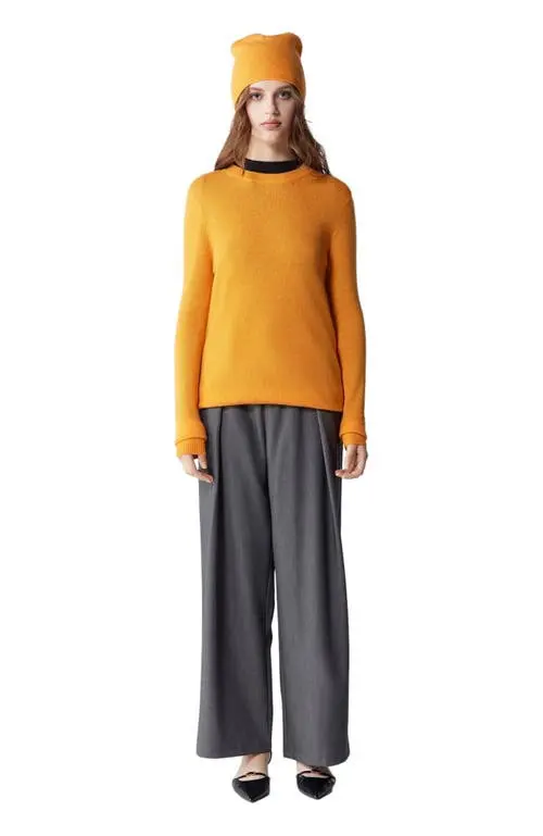 Gobi Cashmere Cashmere Hat And Crew Neck Sweater Set - Apricot