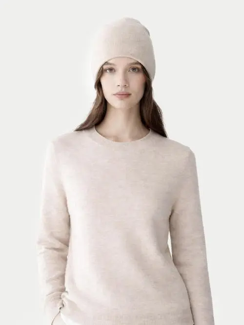 Gobi Cashmere Cashmere Hat And Crew Neck Sweater Set - Birch