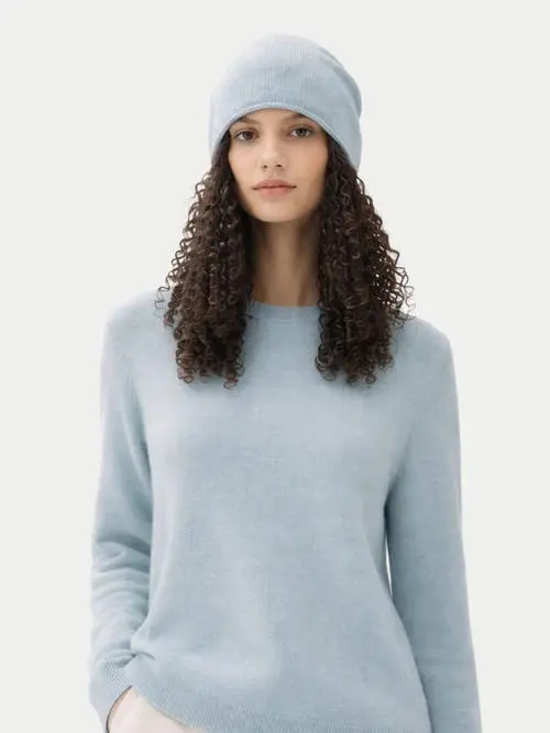 Gobi Cashmere Cashmere Hat And Crew Neck Sweater Set - Cloud Blue
