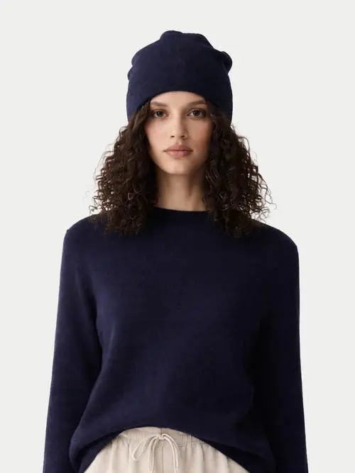 Gobi Cashmere Cashmere Hat And Crew Neck Sweater Set - India Ink