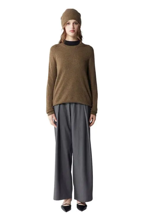 Gobi Cashmere Cashmere Hat And Crew Neck Sweater Set - Lead Gray