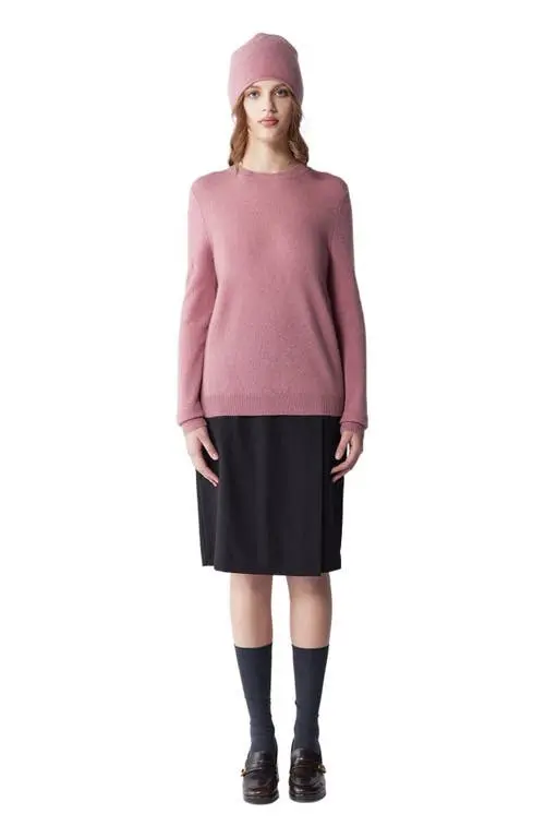Gobi Cashmere Cashmere Hat And Crew Neck Sweater Set - Lilas