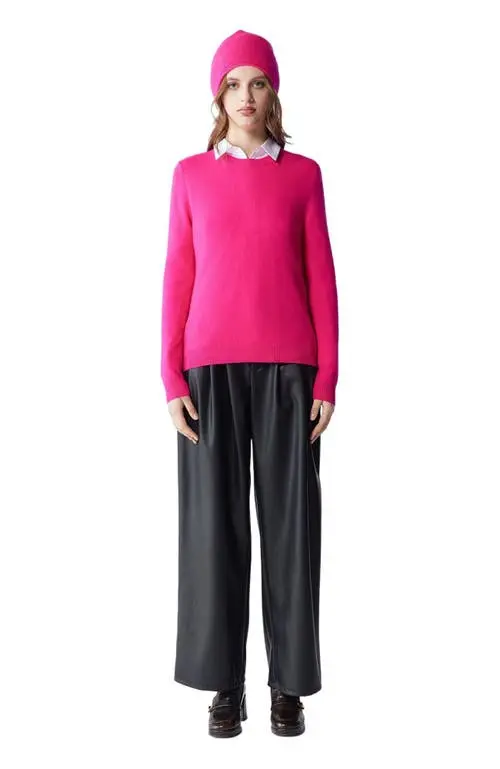 Gobi Cashmere Cashmere Hat And Crew Neck Sweater Set - Magenta