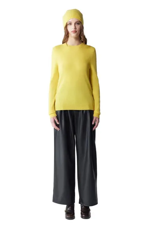 Gobi Cashmere Cashmere Hat And Crew Neck Sweater Set - Maize