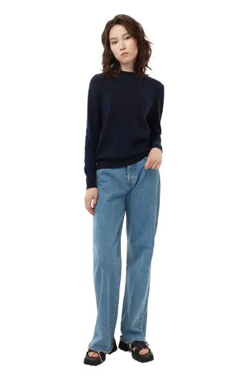 Gobi Cashmere Cashmere Hat And Crew Neck Sweater Set - Navy