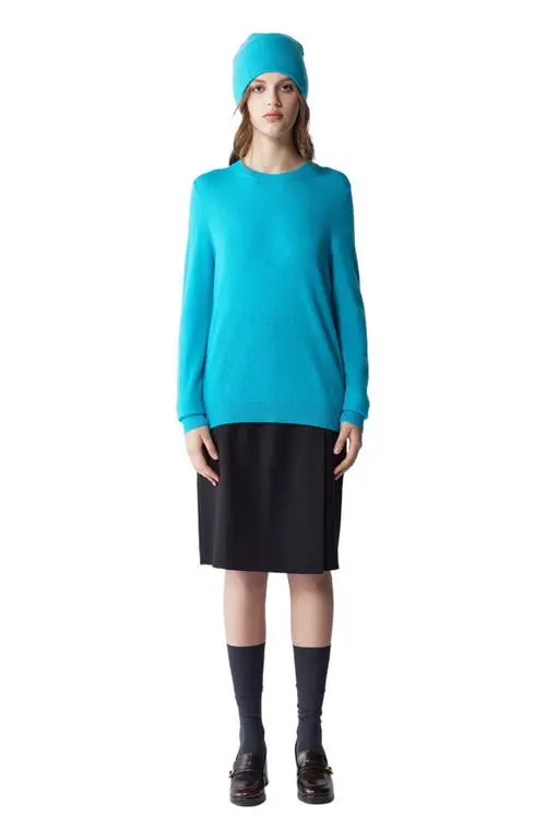 Gobi Cashmere Cashmere Hat And Crew Neck Sweater Set - Peacock Blue