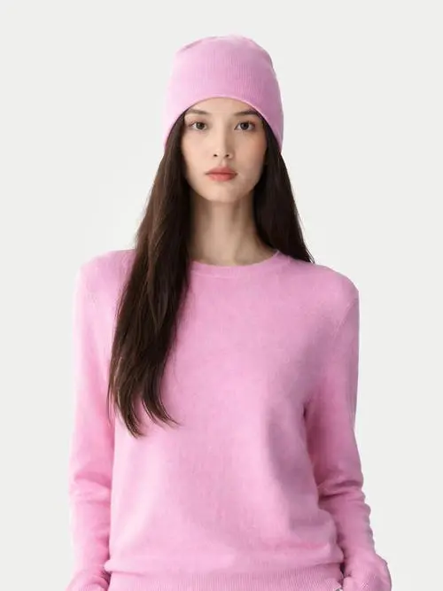 Gobi Cashmere Cashmere Hat And Crew Neck Sweater Set - Pink Frosting