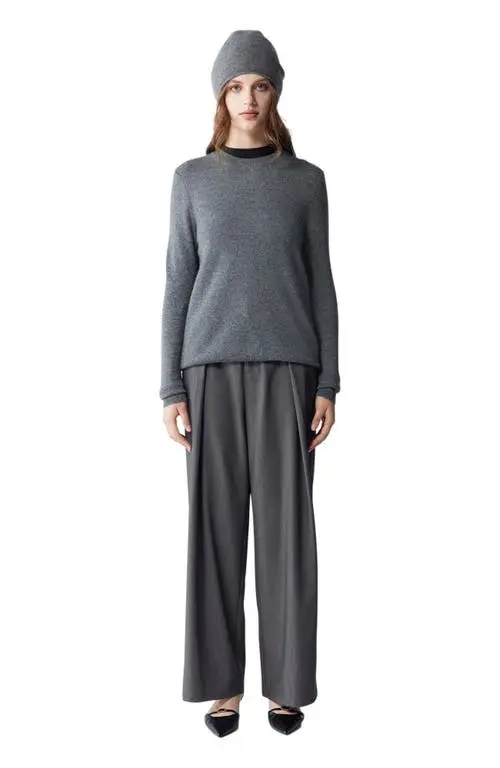 Gobi Cashmere Cashmere Hat And Crew Neck Sweater Set - Stone Gray