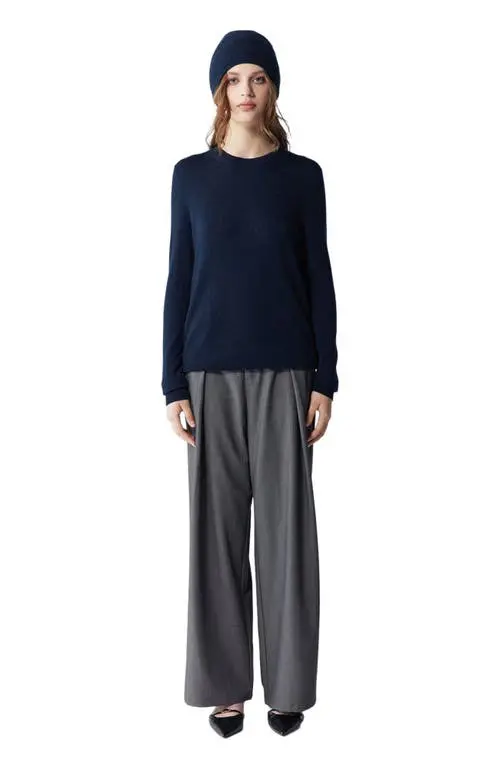 Gobi Cashmere Cashmere Hat And Crew Neck Sweater Set - Total Eclipse