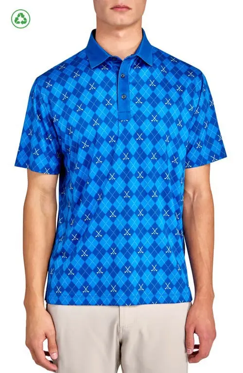 CON.STRUCT Regular Fit Golf Club Argyle Print Recycled Performance Golf Polo - Blue