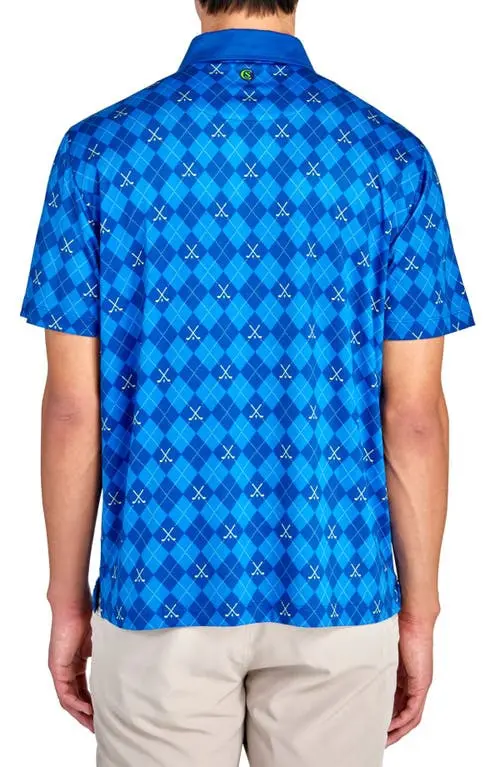 CON.STRUCT Regular Fit Golf Club Argyle Print Recycled Performance Golf Polo - Blue