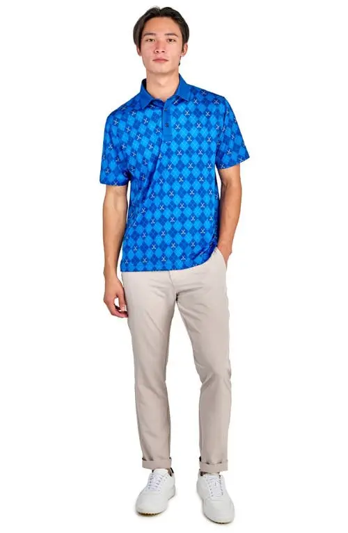 CON.STRUCT Regular Fit Golf Club Argyle Print Recycled Performance Golf Polo - Blue