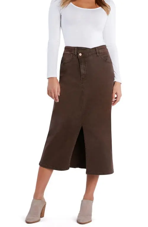 WASH LAB DENIM Emmeline Crossover Waist Midi Skirt - Espresso
