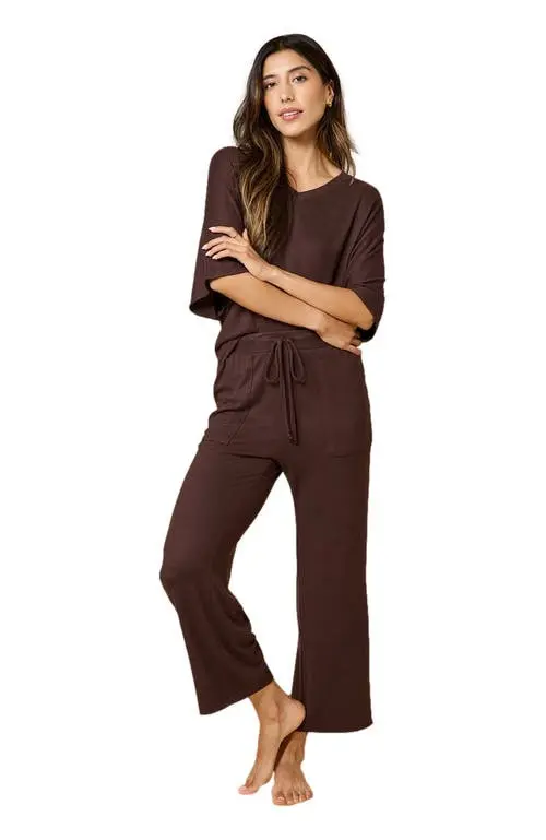 SOFTIES Dream Jersey Relaxed V-neck Capri Lounge Set - Espresso