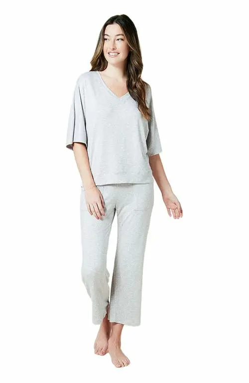 SOFTIES Dream Jersey Relaxed V-neck Capri Lounge Set - Heather Grey