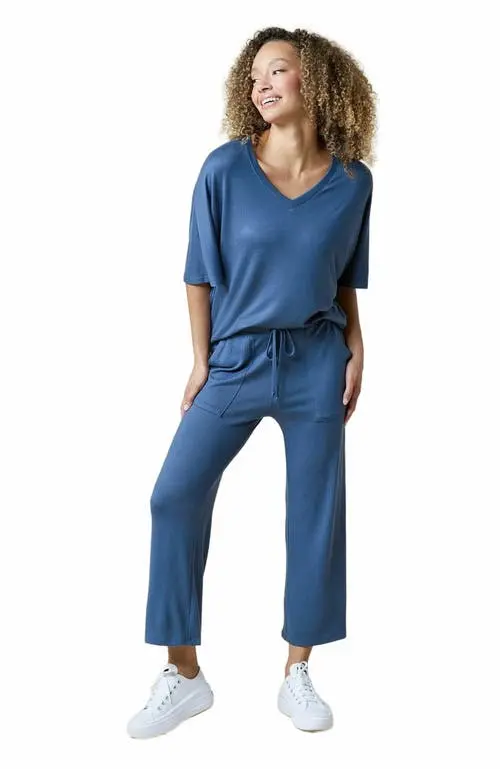 SOFTIES Dream Jersey Relaxed V-neck Capri Lounge Set - Indigo