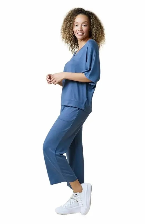 SOFTIES Dream Jersey Relaxed V-neck Capri Lounge Set - Indigo