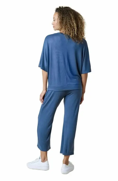 SOFTIES Dream Jersey Relaxed V-neck Capri Lounge Set - Indigo