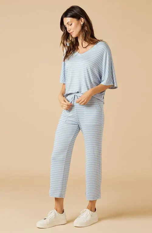 SOFTIES Dream Jersey Relaxed V-neck Capri Lounge Set - Sky Blue Stripe