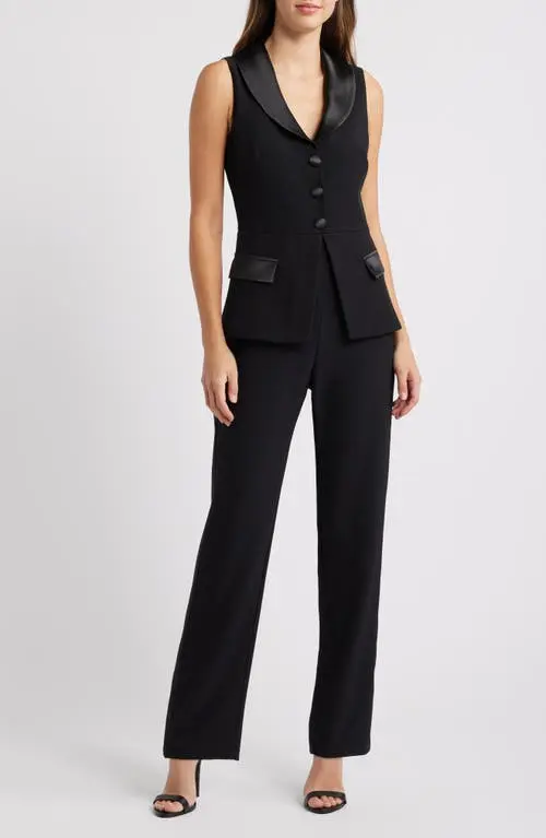 Eliza J Sleeveless Peplum Waistcoat Jumpsuit - Black