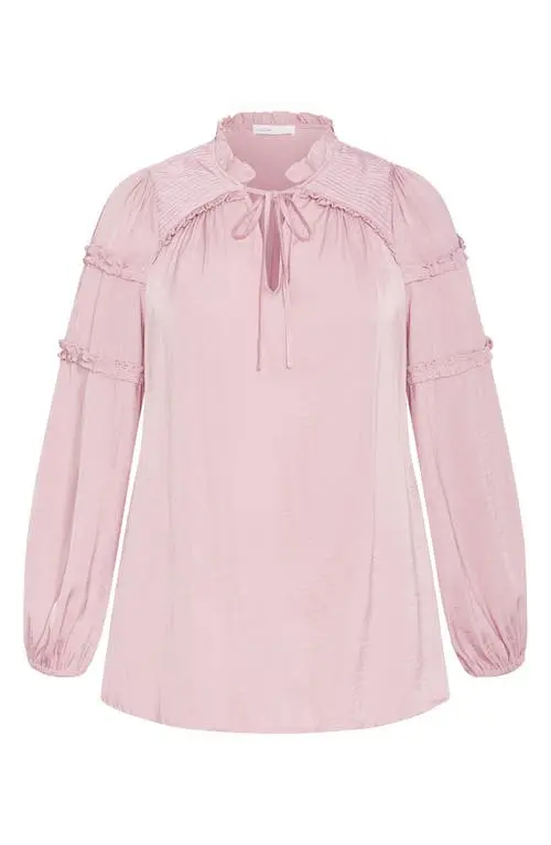 City Chic Crinkled Satin Tie-neck Top - Soft Rose