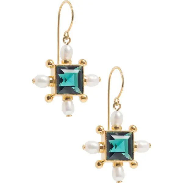 FREYA ROSE Quartz Cross Earrings - Green