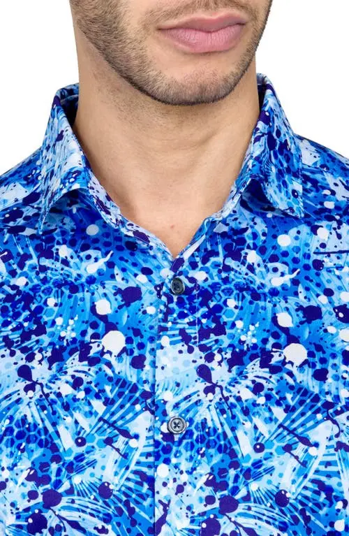 CON.STRUCT Regular Fit Palm Splatter Print Recycled Performance Golf Button-down Shirt - Multi