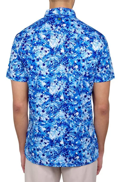 CON.STRUCT Regular Fit Palm Splatter Print Recycled Performance Golf Button-down Shirt - Multi