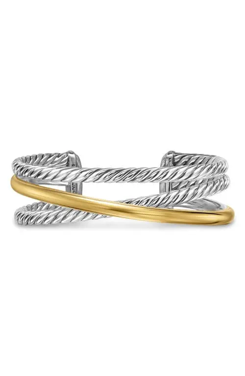 David Yurman Crossover Three-row Cuff Bracelet - Sterling Silv 14k Gold - Small
