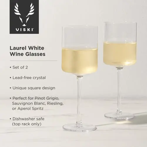 VISKI Laurel Crystal White Wine Glasses Set Of 2
