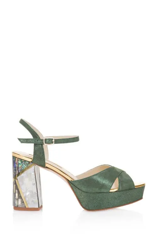 FREYA ROSE Zahra Verde Ankle Strap Pearl Heel Sandal - Green