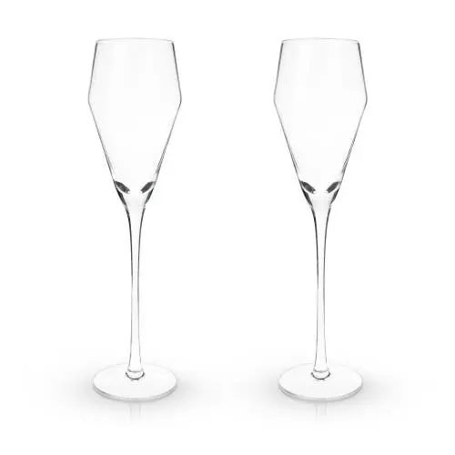 VISKI Raye Crystal Angled Prosecco Glasses Set Of 2 - Clear