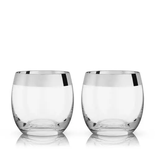 VISKI Irving Crystal Tumblers With Chrome Rim Set Of 2 - Clear