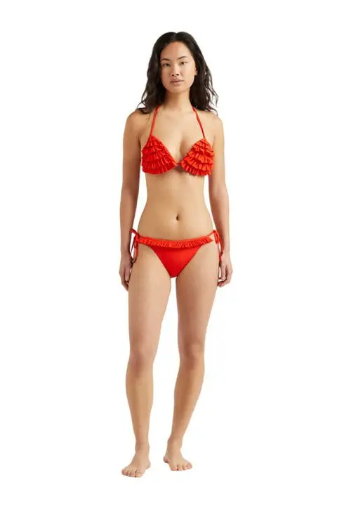 Vilebrequin Solid Side Tie Bikini Bottom With Ruffle - Coquelicot