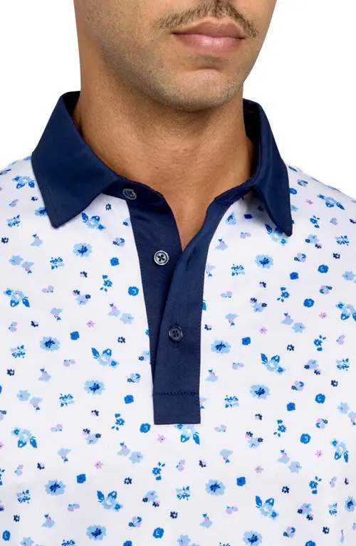 CON.STRUCT Regular Fit Floral Print Recycled Performance Golf Polo - White/blue