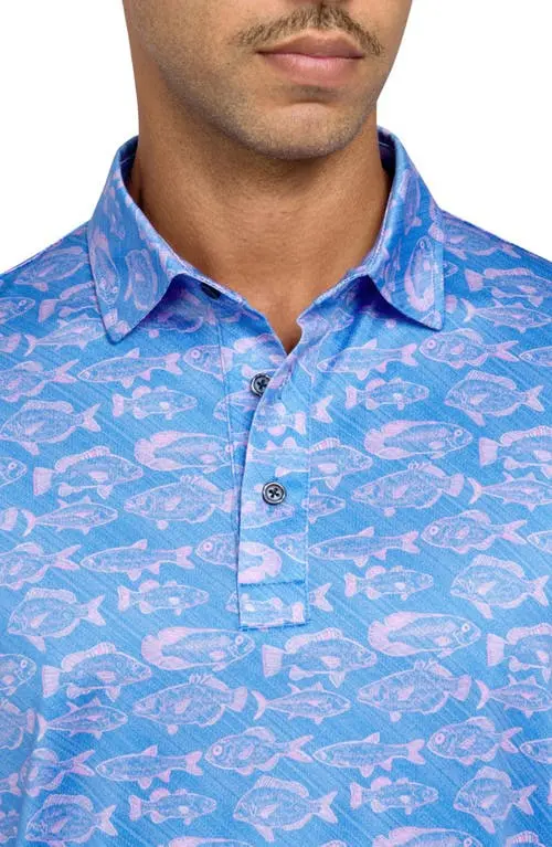 CON.STRUCT Regular Fit Regular Fit Fish Print Recycled Performance Golf Polo - Pink