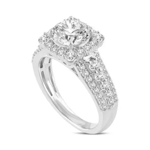 LUVMYJEWELRY 2.5 Ctw Sienna Round Cut Lab Grown Diamond Halo Engagement Ring - 14k White Gold