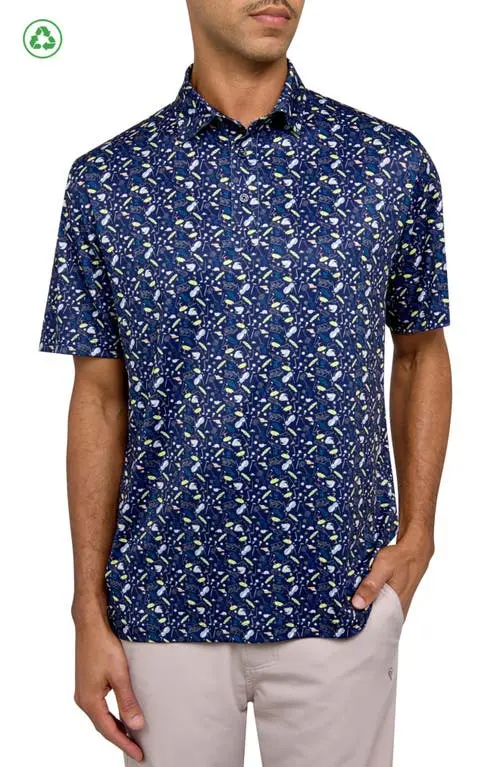 CON.STRUCT Regular Fit Micro Golf Print Recycled Performance Golf Polo - Navy