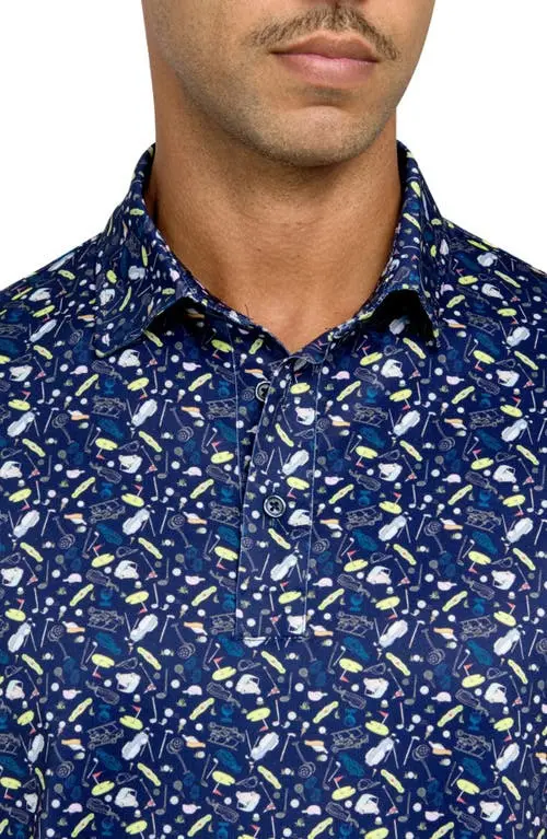 CON.STRUCT Regular Fit Micro Golf Print Recycled Performance Golf Polo - Navy