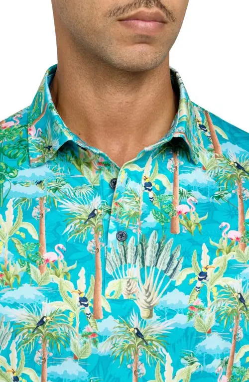 CON.STRUCT Regular Fit Tropical Birds Print Recycled Performance Golf Polo - Multi