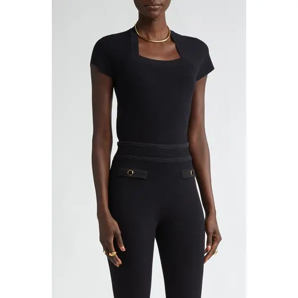 St. John Interlock Knit Short Sleeve Sweater